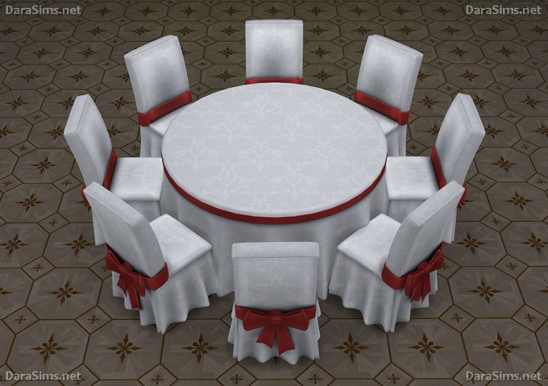 Big Round Festive Dining Tables for The Sims 4 (6-8 seats) | DaraSims.net